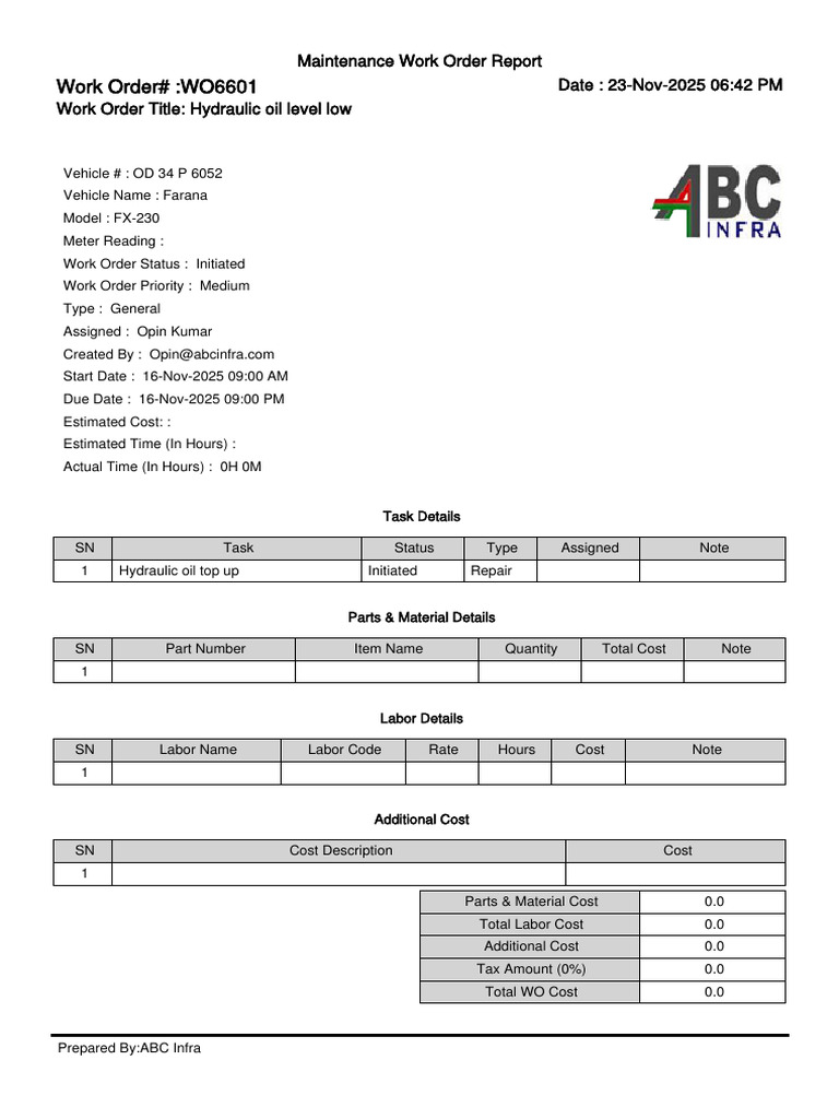 WorkOrderPDFHVI WorkOrder 1763903592 | PDF