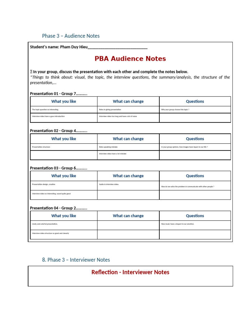 Bản Sao Phase 3 - Audience Notes Class 65 | PDF | Human Communication ...