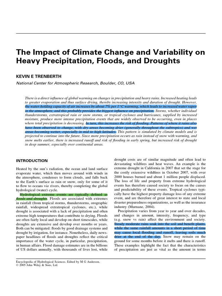 The Impact of Climate Change and Variability On Heavy Precipitation ...