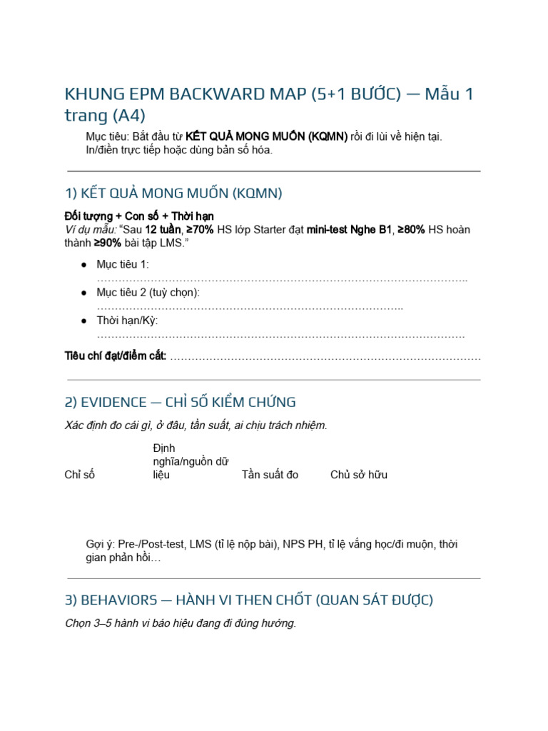 MOD 2.5 Khung Epm Backward Map (5+1 Bước) - Mẫu A4 | PDF