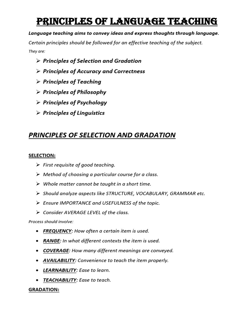 Key Principles of Language Teaching | PDF | Learning | Language Acquisition