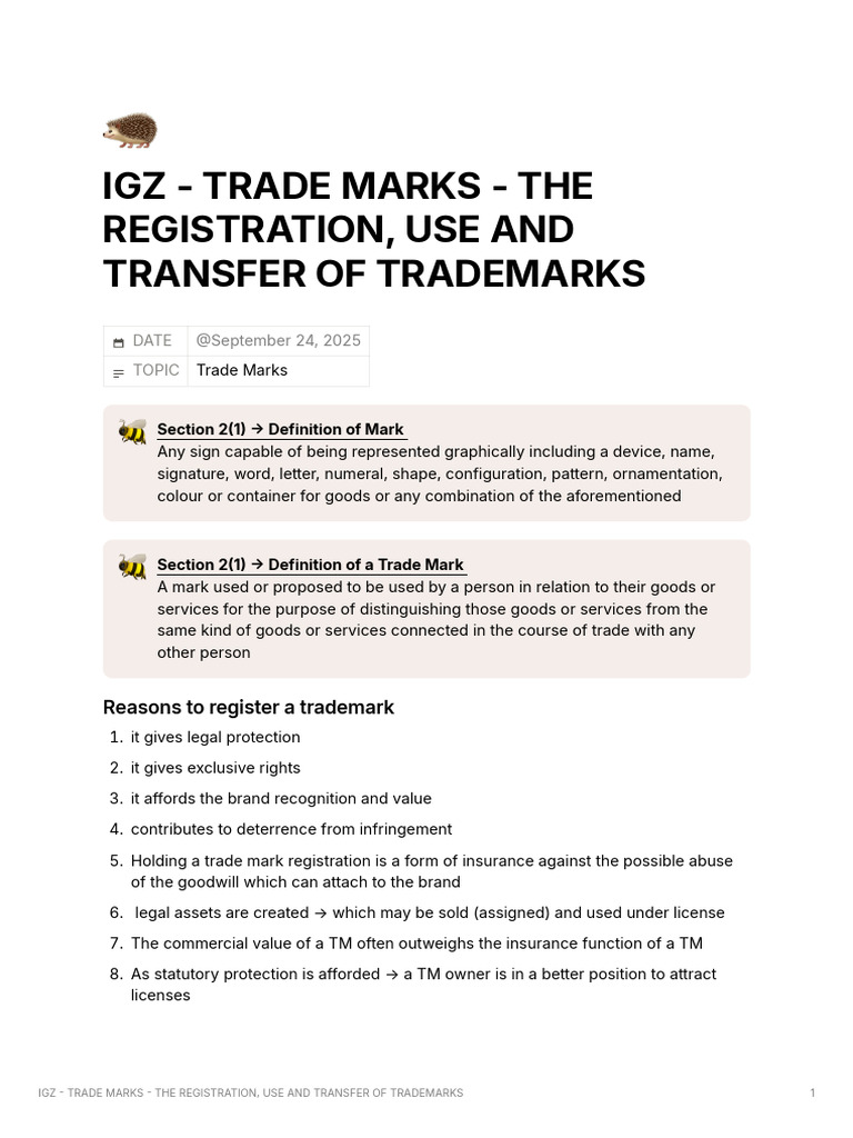 Igz - Trade Marks - The Registration Use and Transfer of Trademarks ...