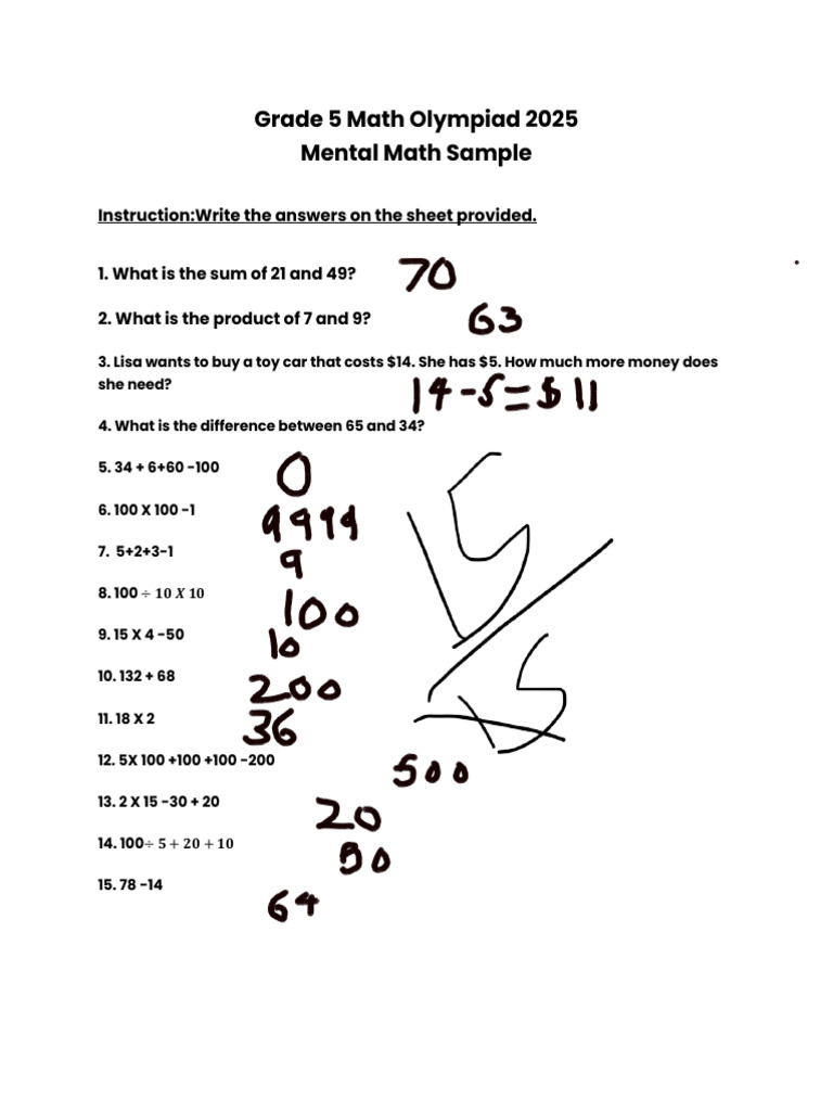 Grade 5 Math Olympiad 2025 Sample | PDF