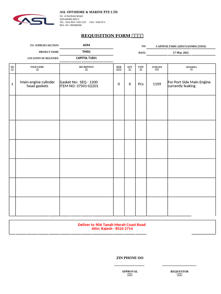 ASL Marine Requisition Forms Overview | PDF | Manufactured Goods