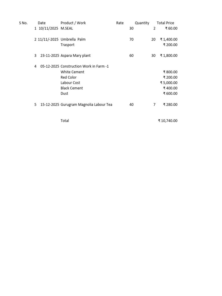 Ranjeet Ji Expense Sheet | PDF