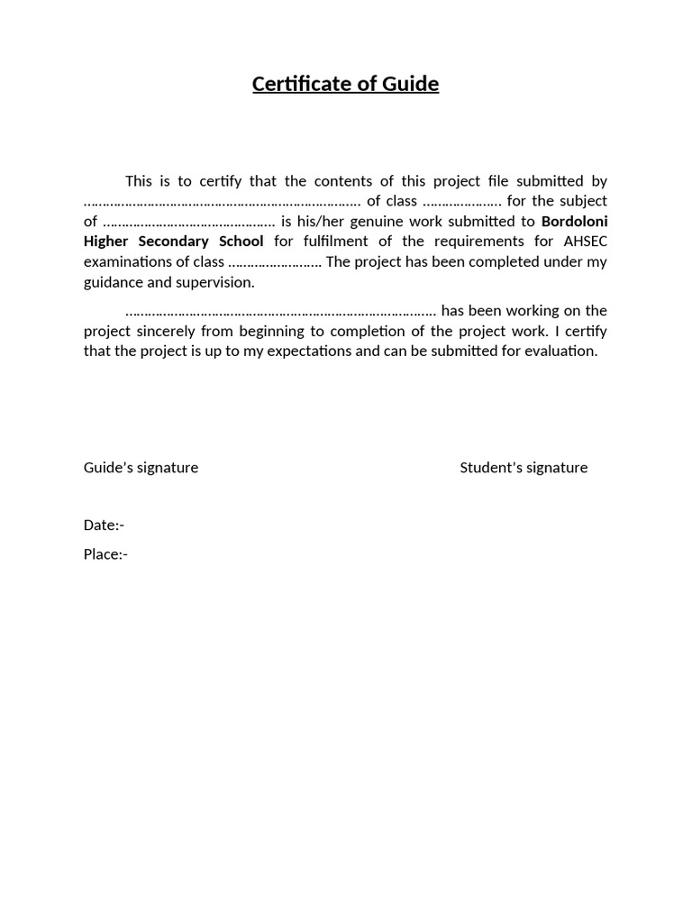 Certificate of Project Work | PDF