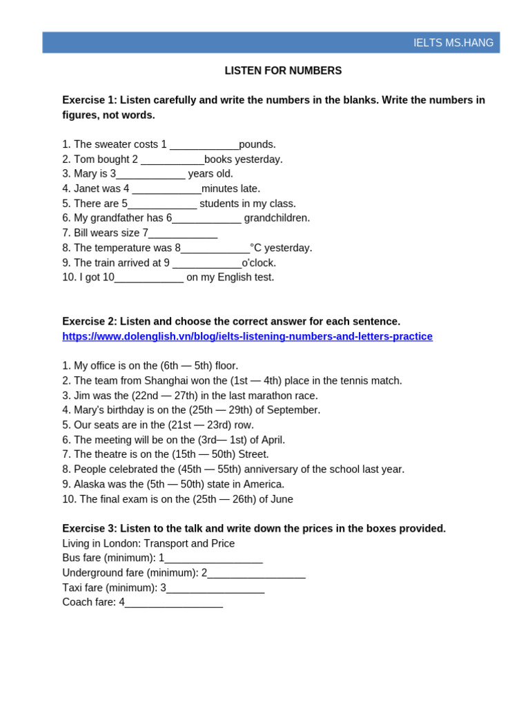 Listen For Numbers | PDF