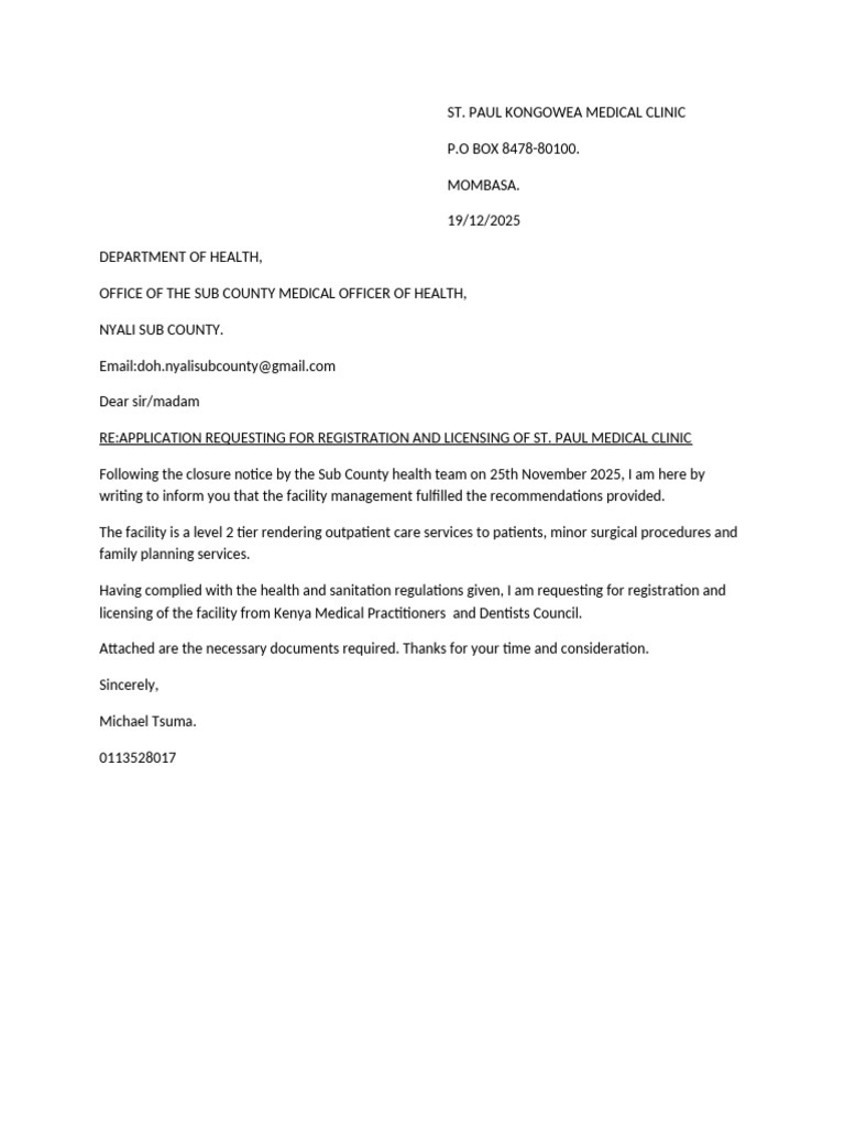 St. Paul Medical Clinic Licensing Request | PDF