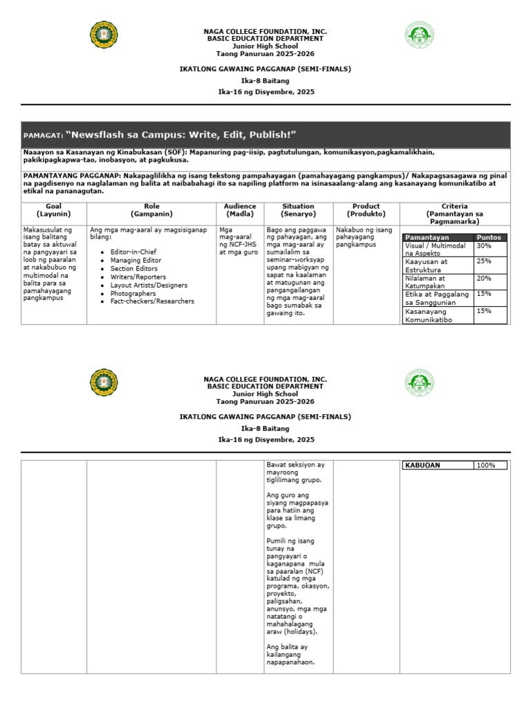 3RD QUARTER GRASP Campus Journalism | PDF