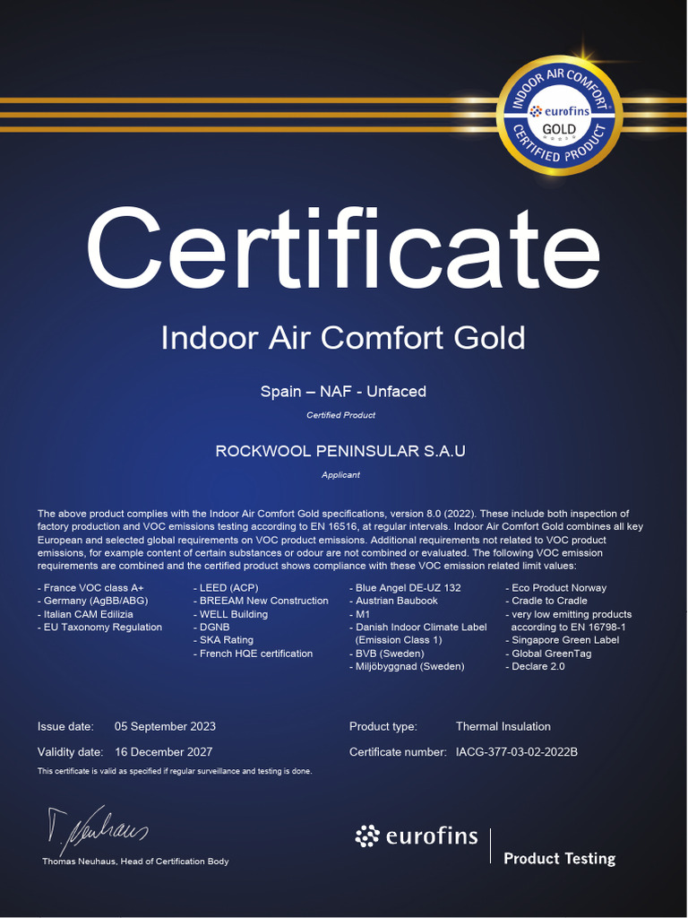 Indoor Air Comfort Gold Certification | PDF | Volatile Organic Compound ...