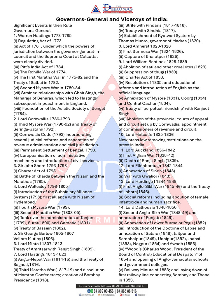 Governors-General and Viceroys of India | PDF | Partition Of India ...