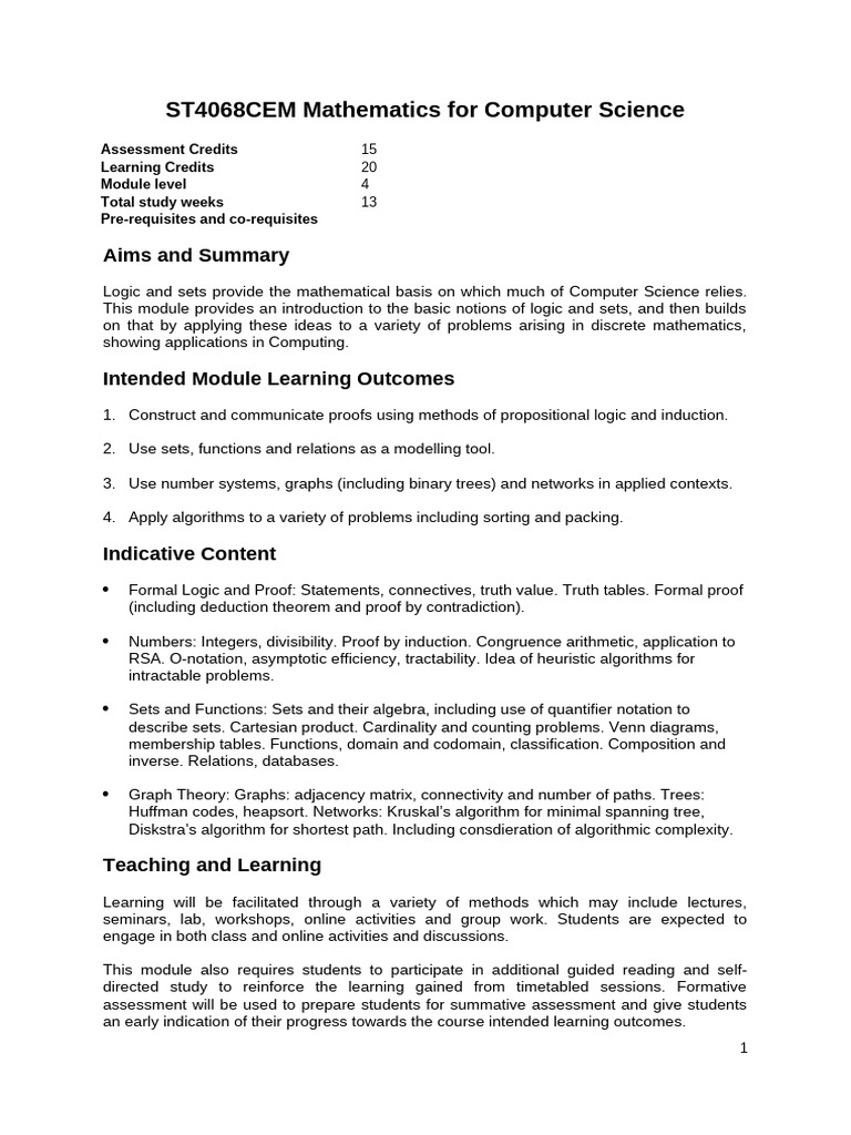 ST4068CEM Mathematics For Computer Science | PDF | Function ...