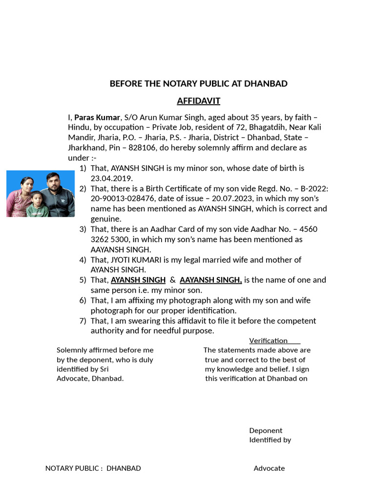 Paras Kumar One and Same Person For Minor Child | PDF