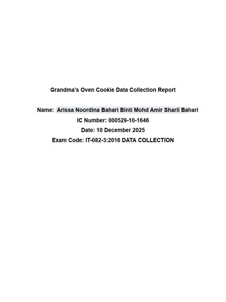 (Sample Answer Scheme) Data Collection Report - Grandma - S Oven ...