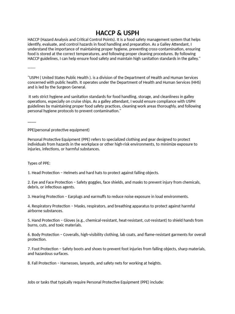 Haccp & Usph | PDF | Personal Protective Equipment | Working Conditions