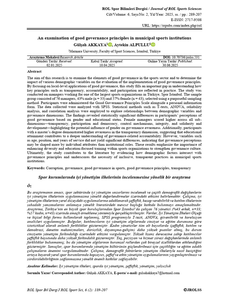 An Examination of Good Governance Principles in Municipal Sports ...