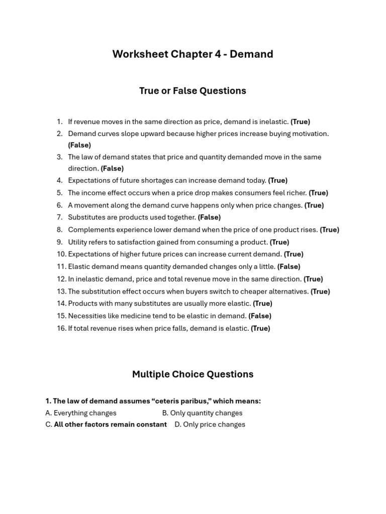 Demand Concepts and Elasticity Worksheet | PDF | Demand | Elasticity ...