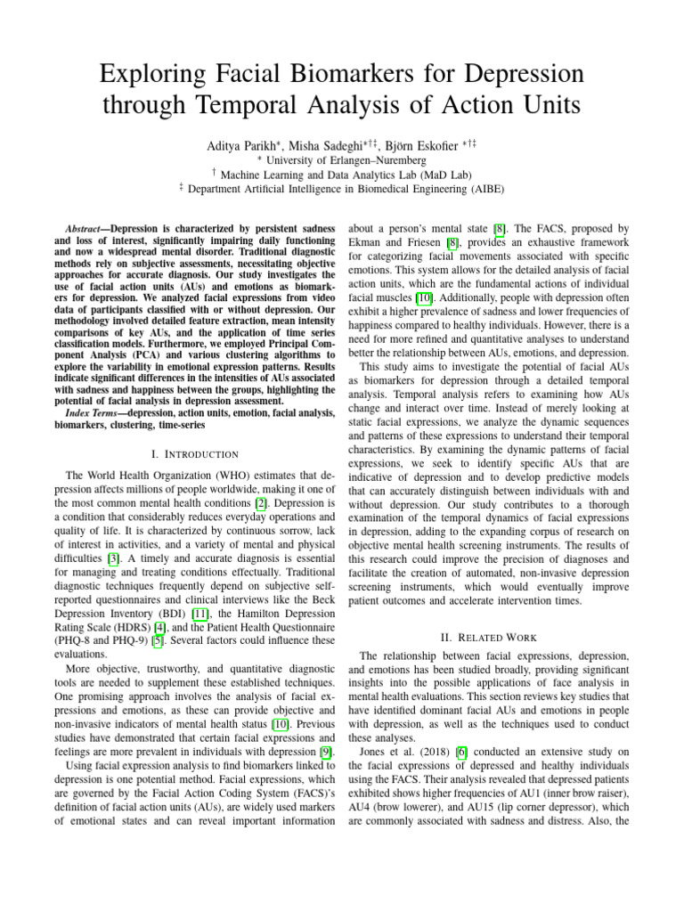 Exploring Facial Biomarkers For Depression Through | PDF | Cluster ...