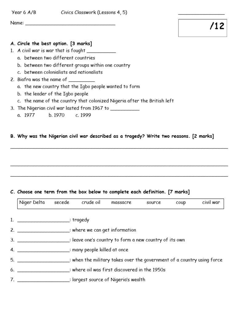 Year 6 Civics Classwork (Lessons 4 - 5) | PDF