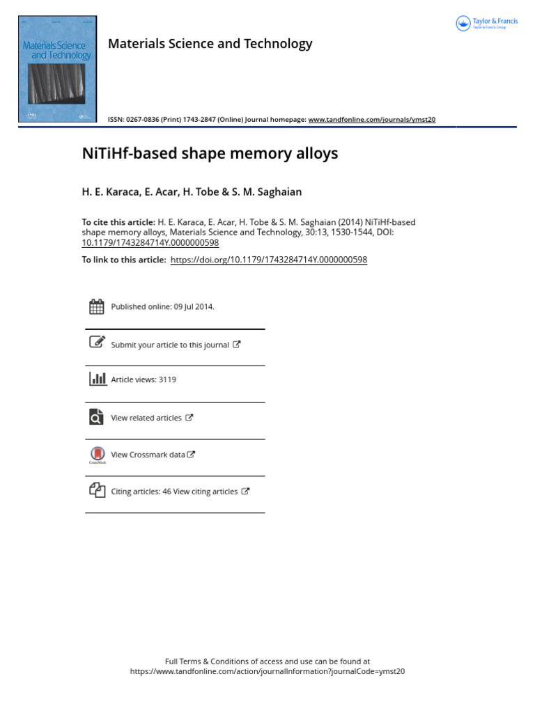 NiTiHf Shape Memory Alloys Overview | PDF | Shape Memory Alloy ...
