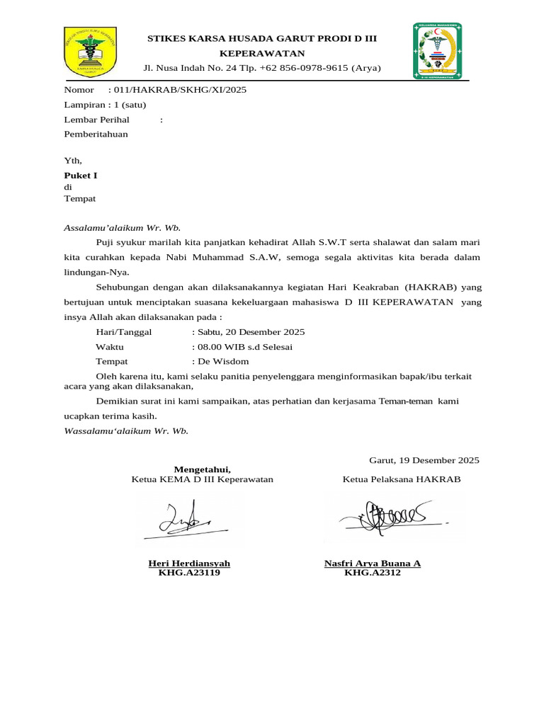 Pemberitahuan Kegiatan HAKRAB 2025 | PDF
