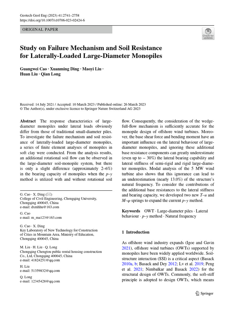 Study On Failure Mechanism and Soil Resistance For Laterally Loaded ...