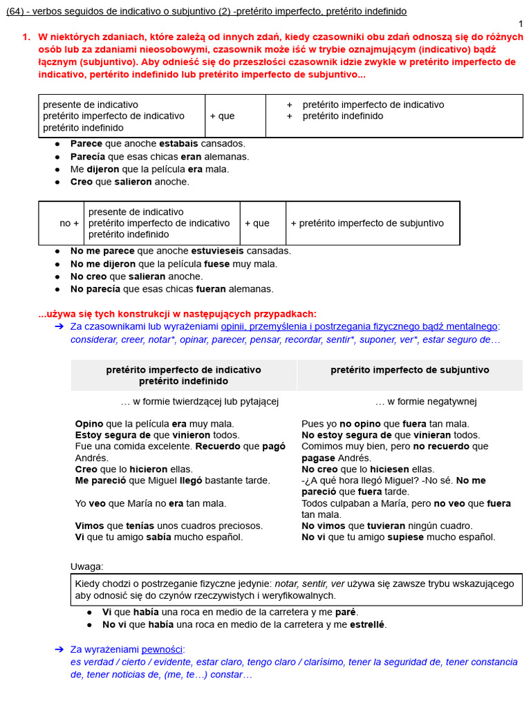 (64.) - Verbos Seguidos de Indicativo o Subjuntivo (2) - Pretérito ...
