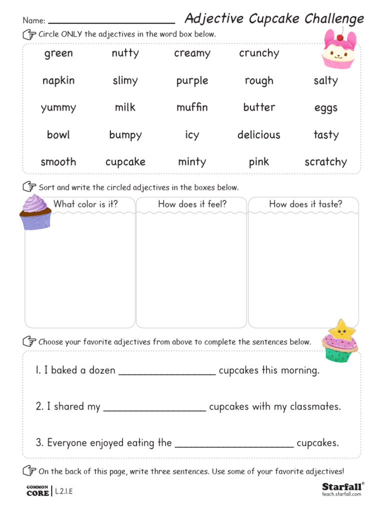 Adjective Cupcake Challenge Activity | PDF