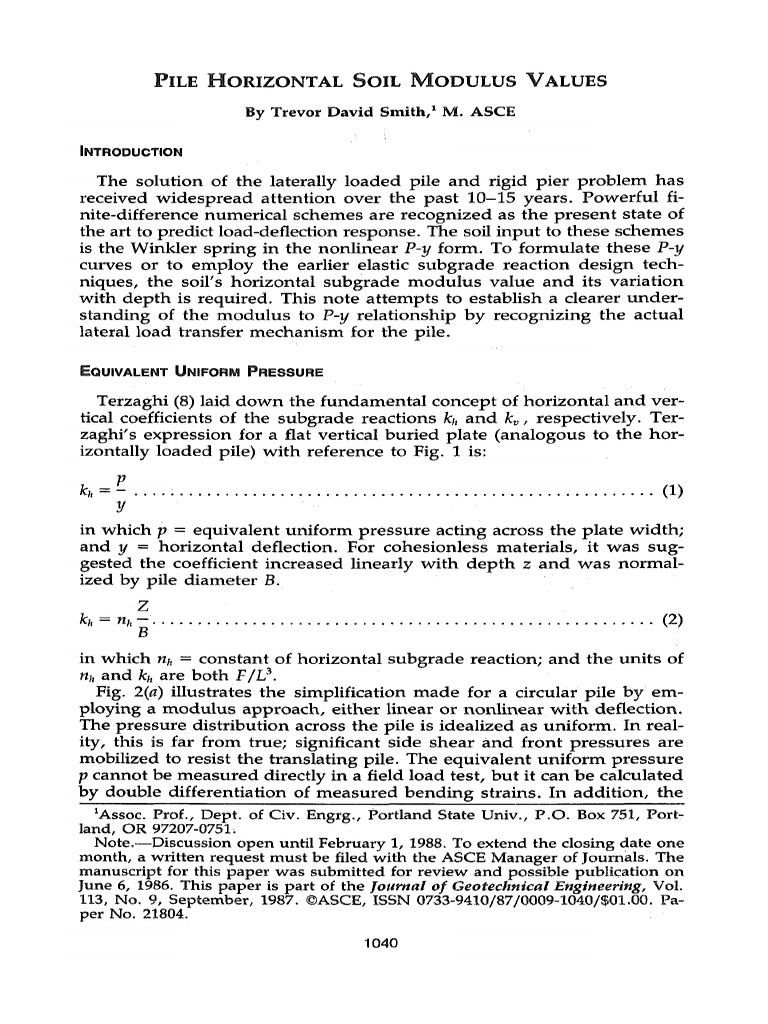 Horizontal Soil Modulus for Piles | PDF | Young's Modulus ...