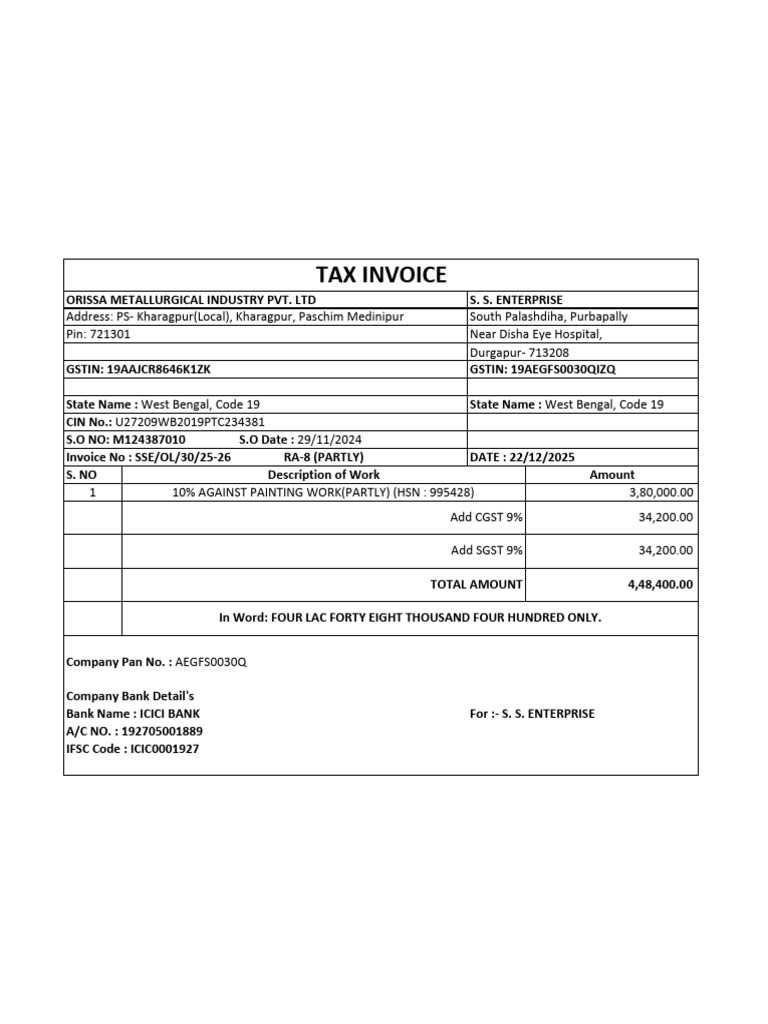 Omipl 8th Ra Bill Partly Painting of Rml4 Chimney | PDF