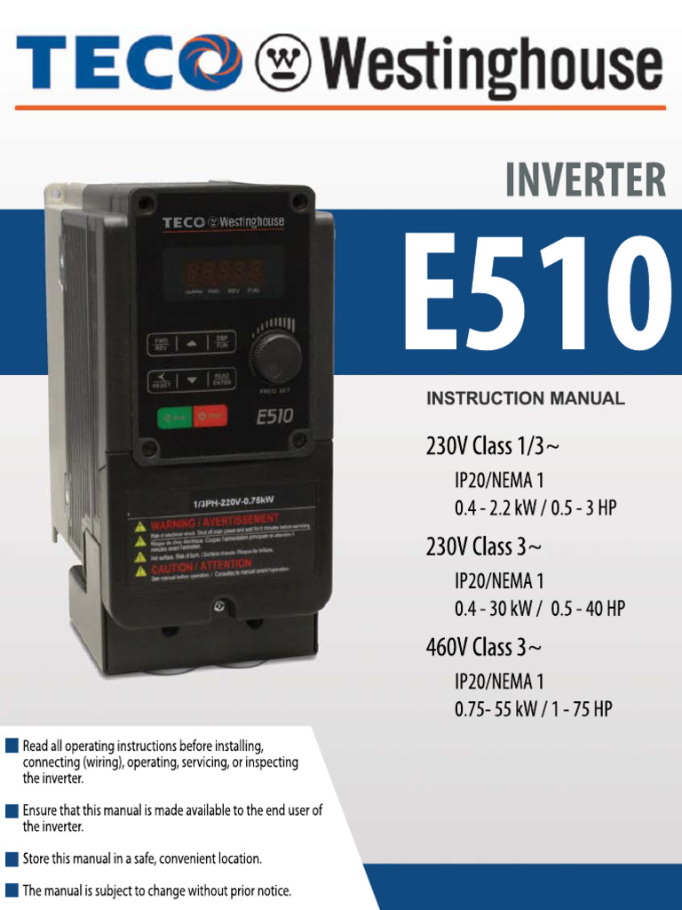 E510 Instruction Manual | PDF | Power Inverter | Capacitor