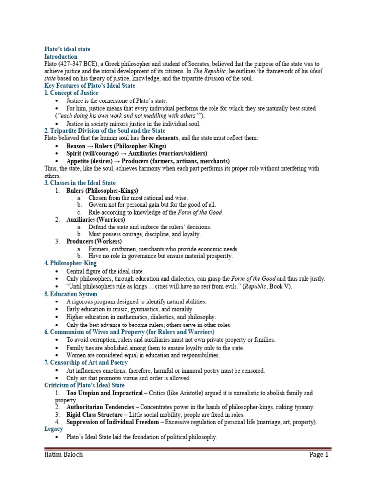 Plato's Ideal State: Justice and Governance | PDF | Social Contract ...