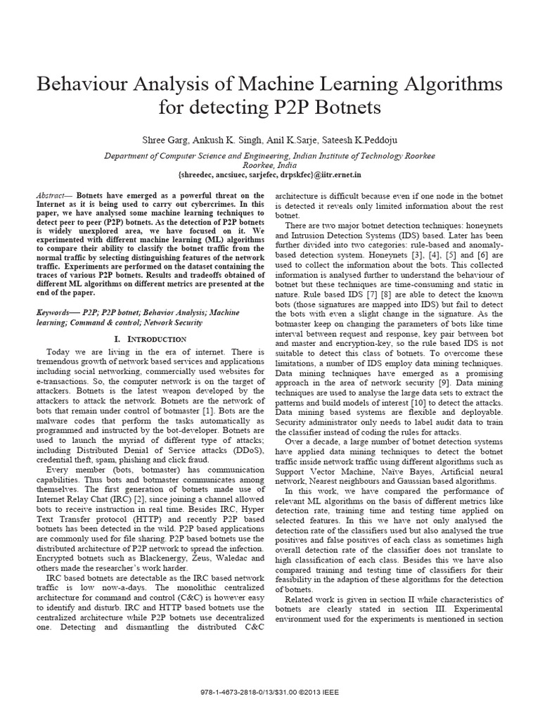 Behaviour Analysis of Machine Learning Algorithms For Detecting P2P ...