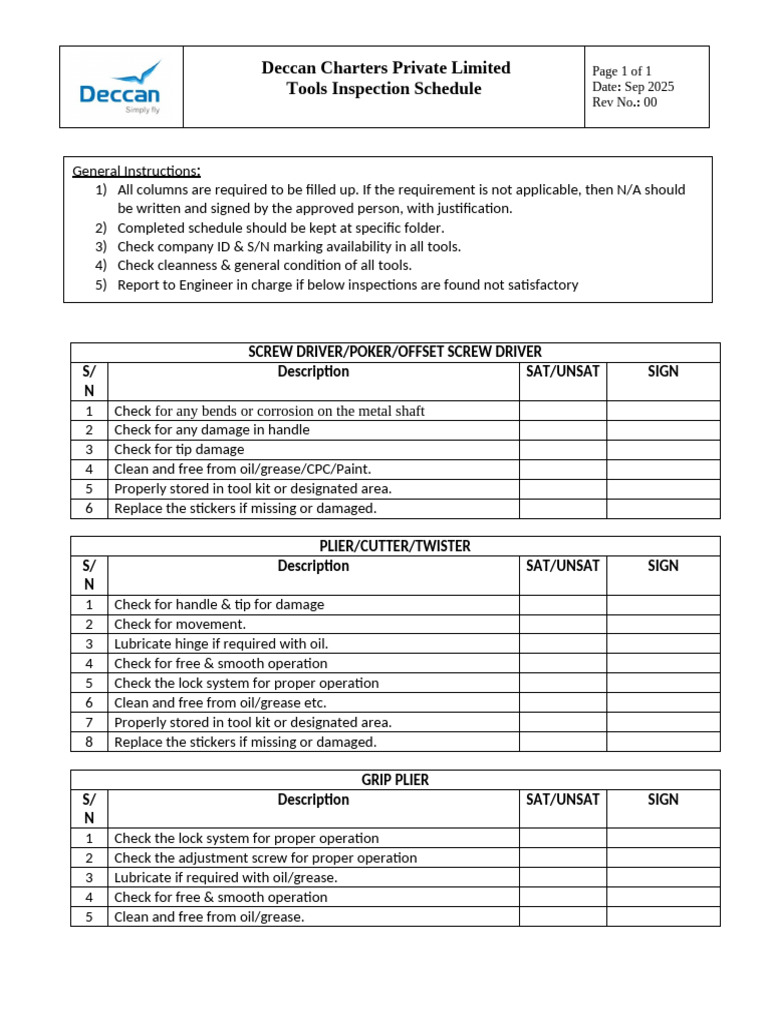 Tools Inspection Schedule 2025 | PDF