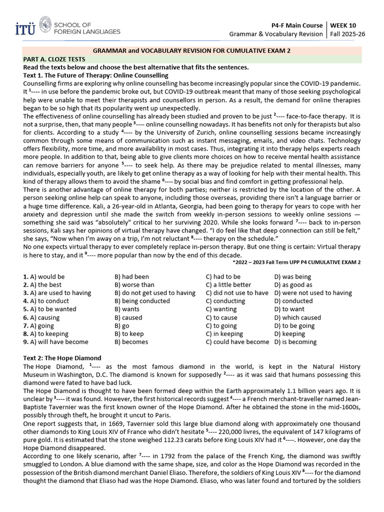 P4-F 2025-2026 Main Course Grammar&Vocabulary Revision For Cumulative ...