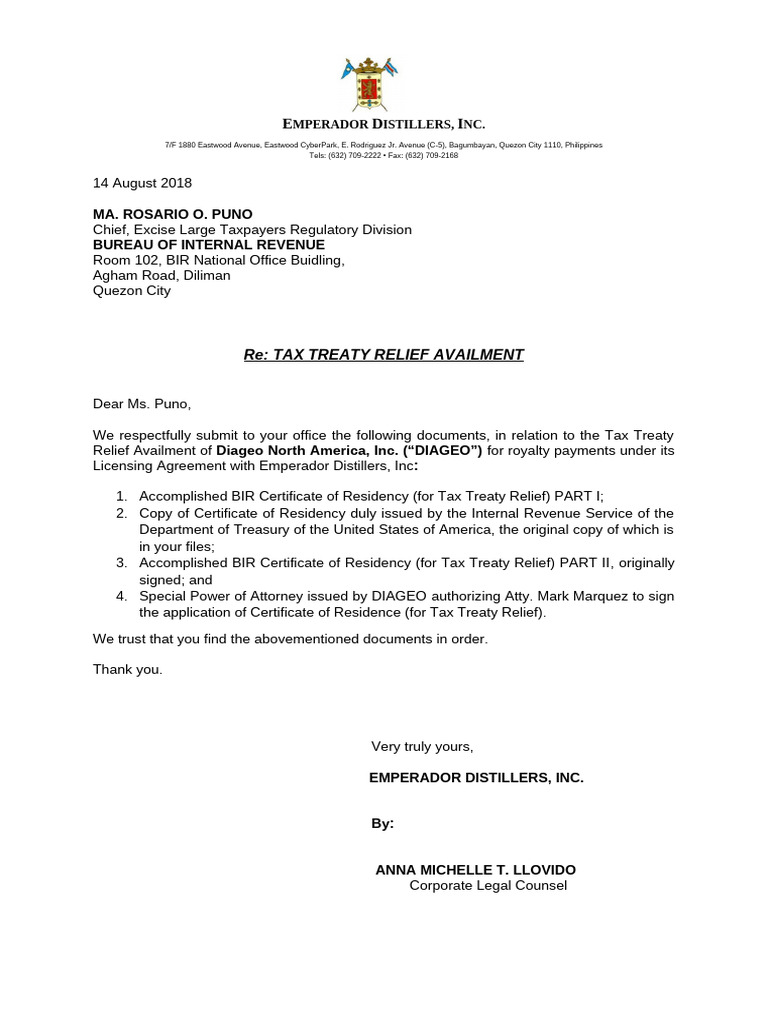 Diageo Cortt Transmittal Ltad | PDF