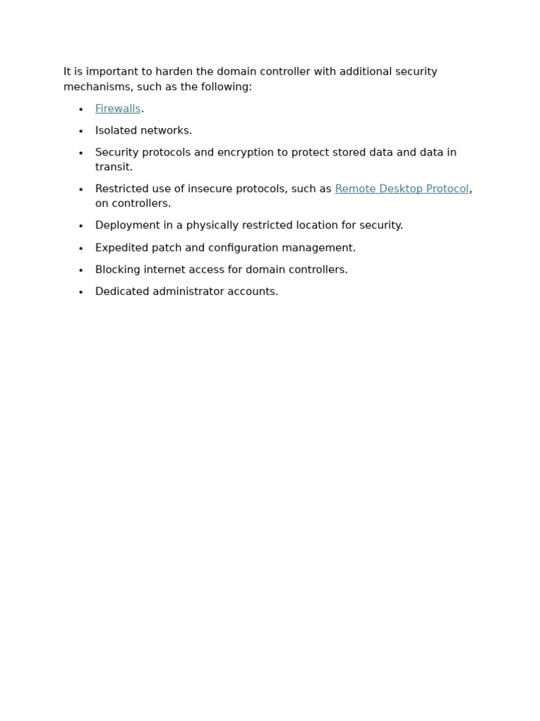 It Is Important To Harden The Domain Controller With Additional ...