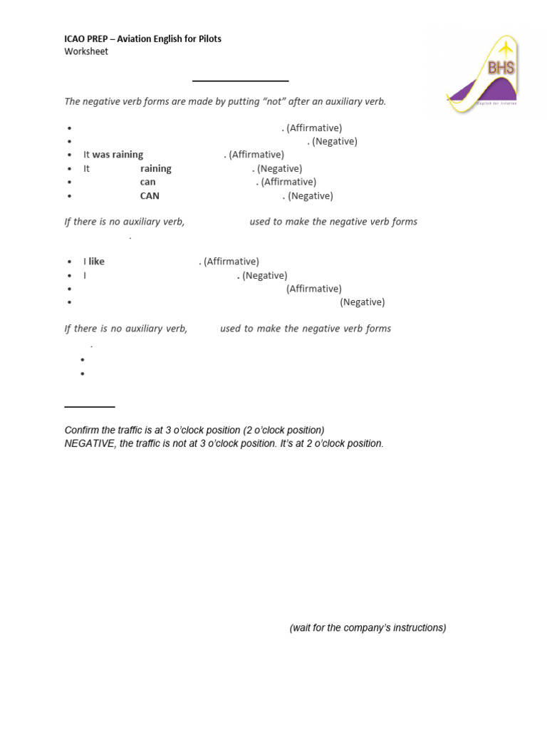 Aviation English: Negative Verb Forms | PDF | Landing Gear | Transport ...