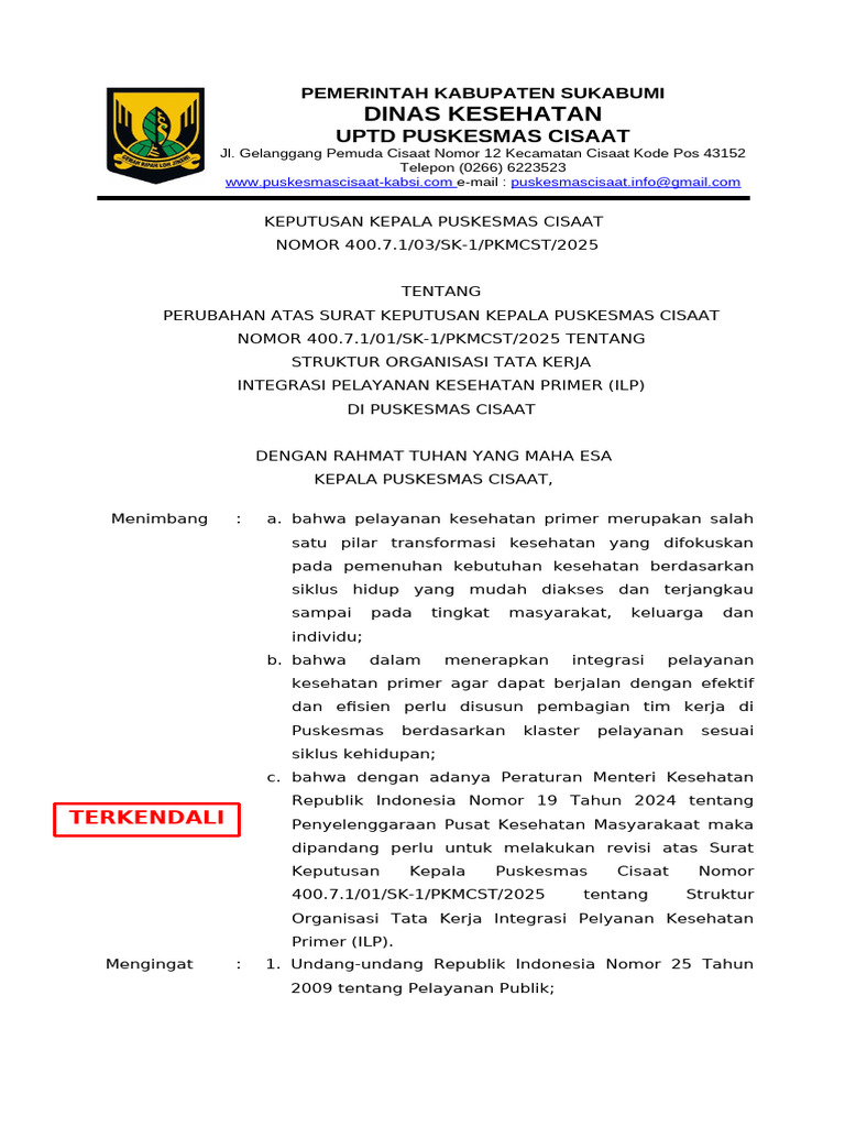 Revisi Struktur Organisasi Puskesmas Cisaat | PDF