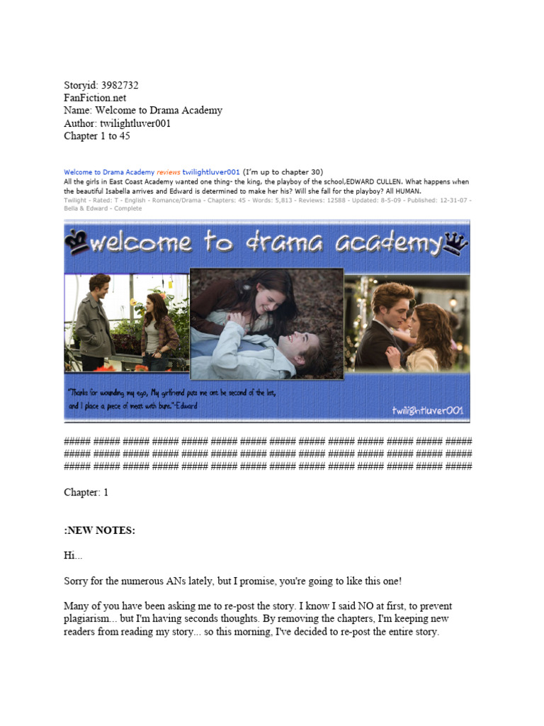 Welcome to Drama Academy: Bella & Edward | PDF | Twilight (Meyer Novel)