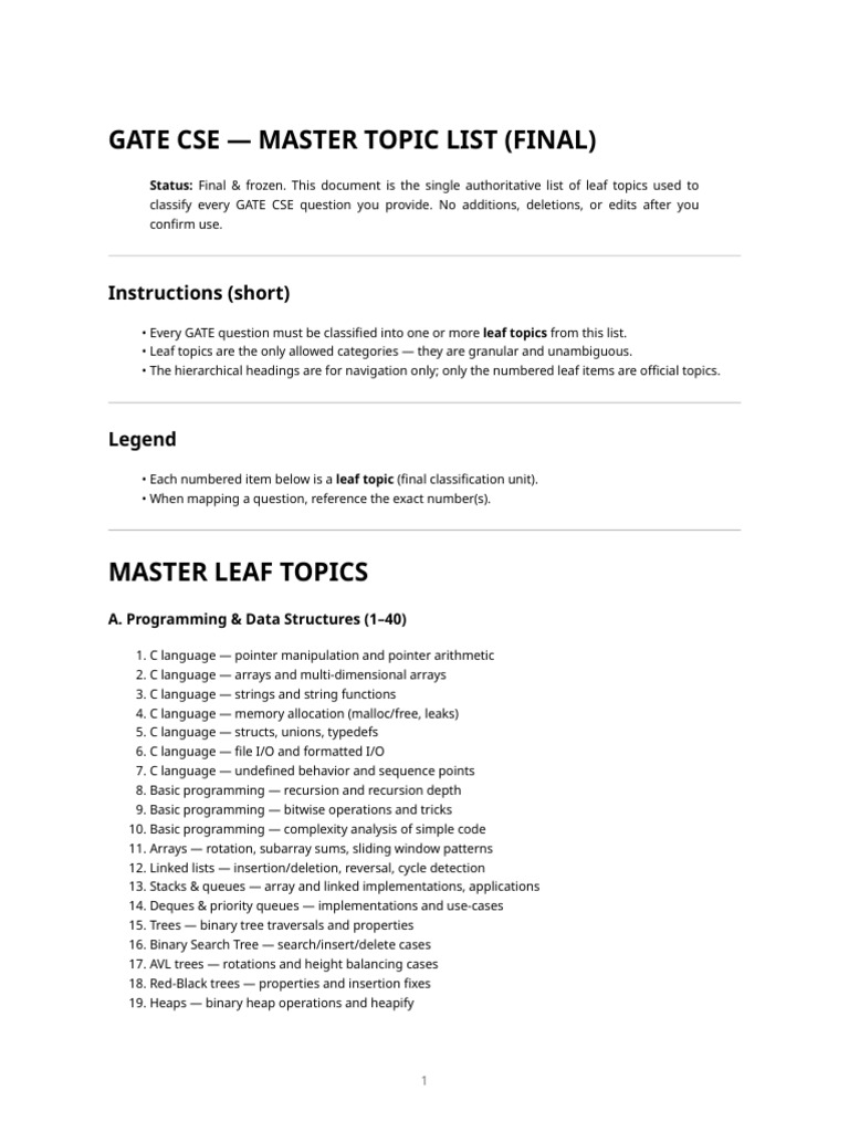 GATE CSE Master Topic Classification List | PDF | Statistics ...