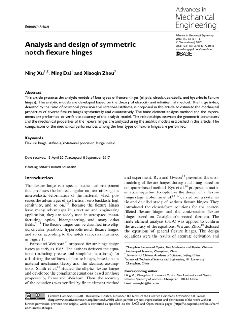 Analysis and Design of Symmetric Notch Flexure Hin | PDF | Bending ...