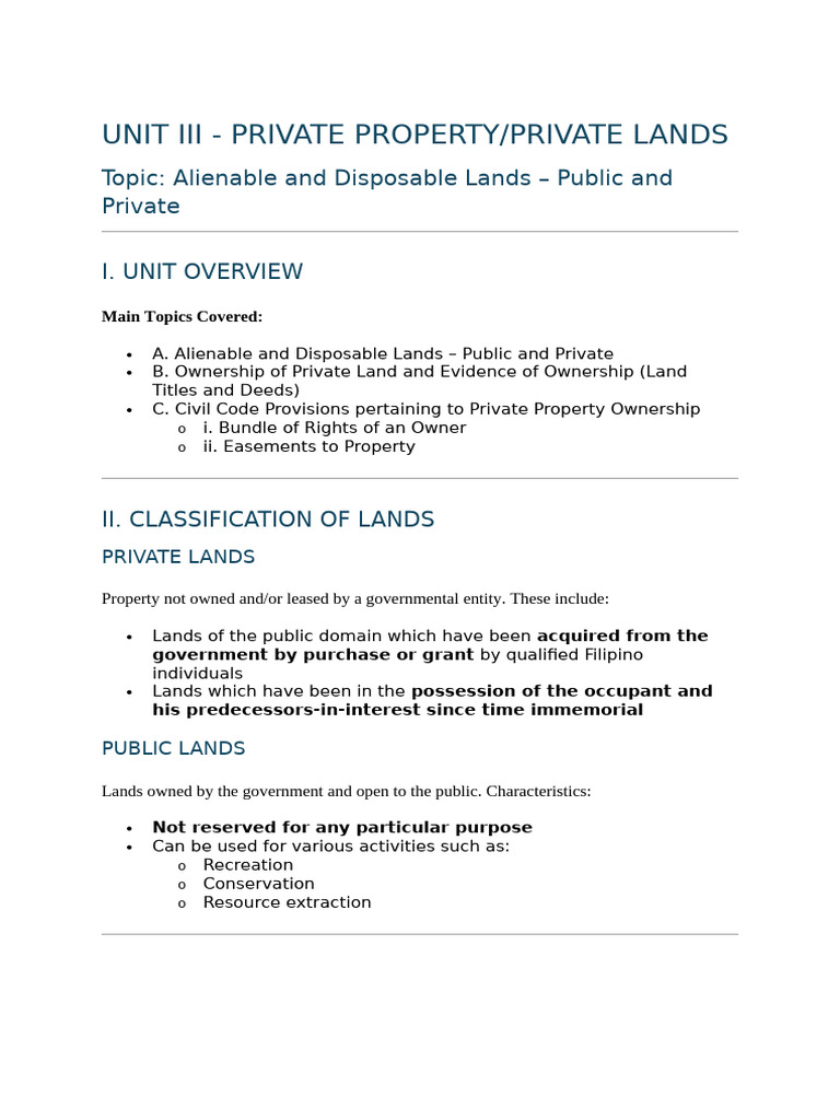 Private Property and Land Classification Guide | PDF | Property | Ownership
