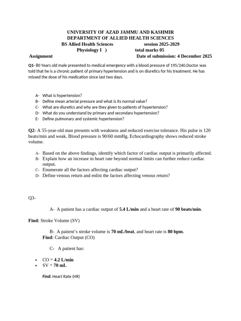 BS Allied Health Sciences Physiology Assignment | PDF