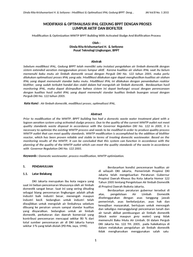 Optimalisasi IPAL BPPT dengan Biofilter | PDF
