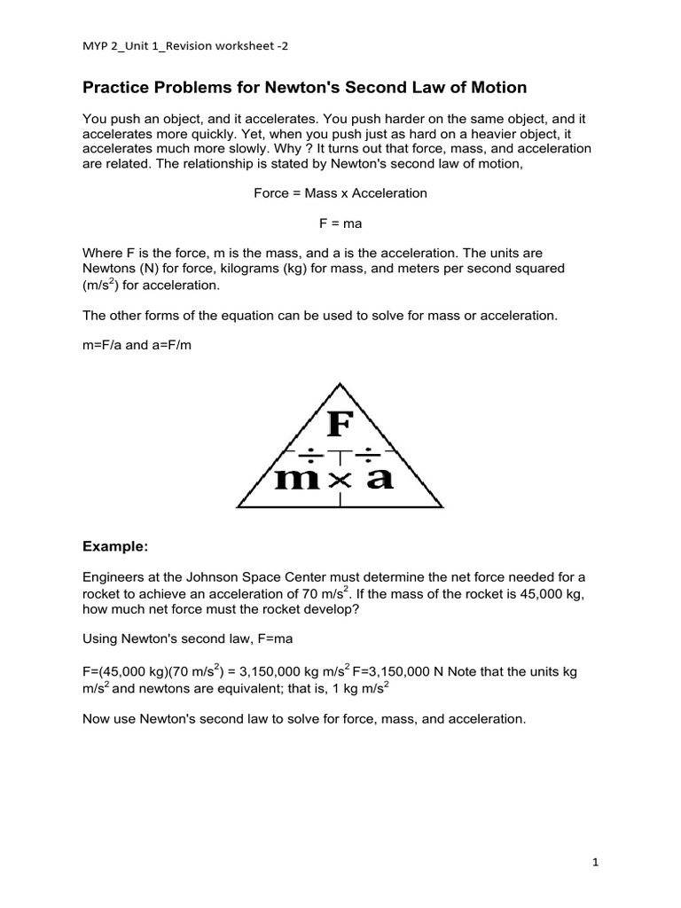 Newton S 2nd Law of Motion Worksheet | PDF | Mass | Acceleration