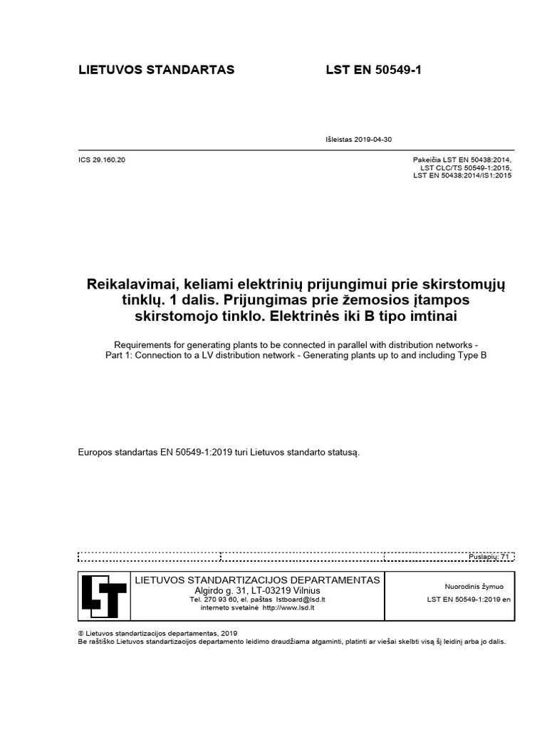 LST en 50549-1-2019 | PDF | Electricity | Electrical Engineering