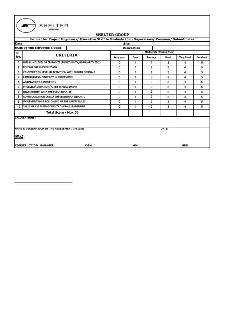 Employee Evaluation Rating Form | PDF