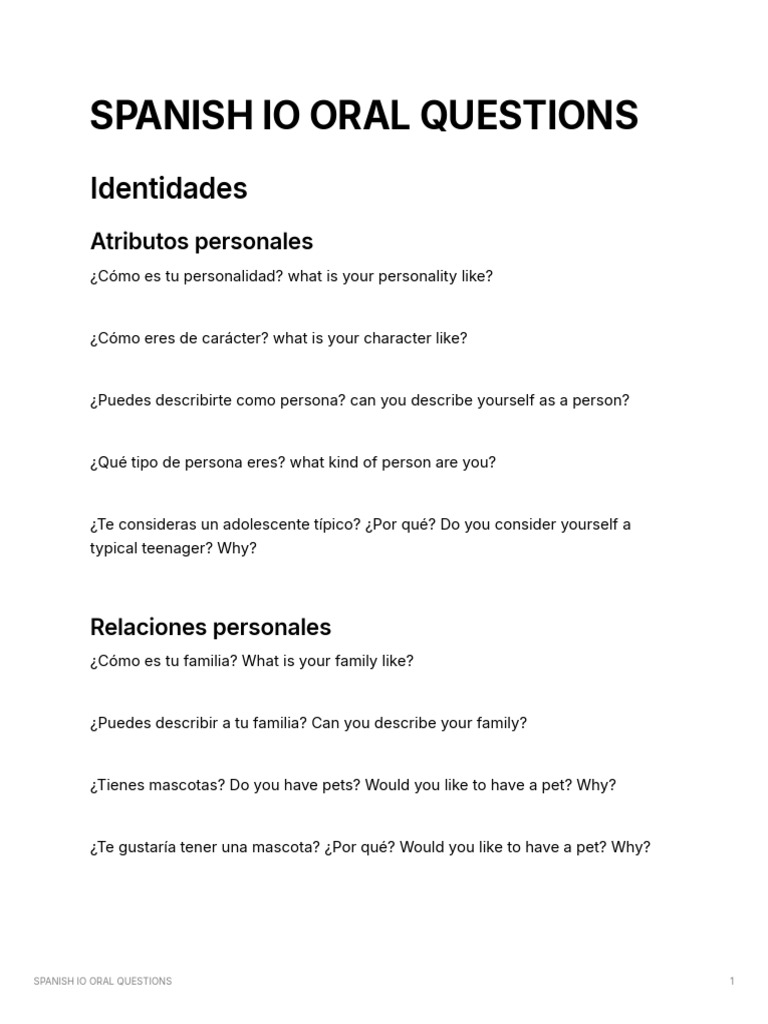 Spanish Oral Questions | PDF | Ciencias de la Tierra