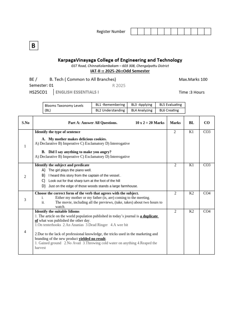Iat Ii QP Set - B 2025-26 | PDF